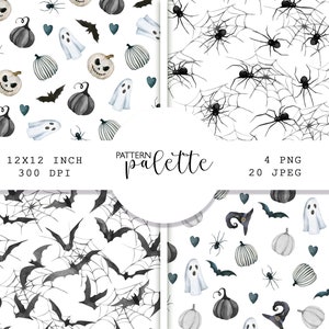 Watercolor Halloween Seamless Patterns, Halloween Digital Paper, PNG ...