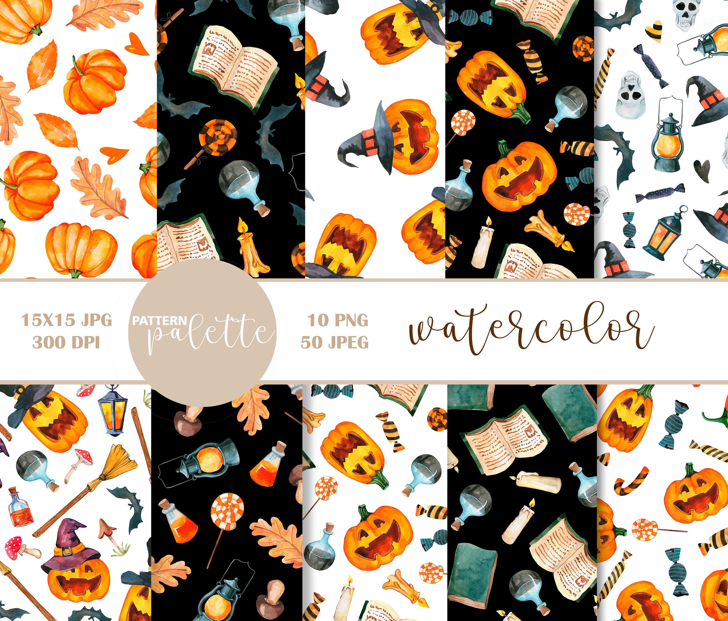 Watercolor Halloween Seamless Patterns Halloween Digital - Etsy
