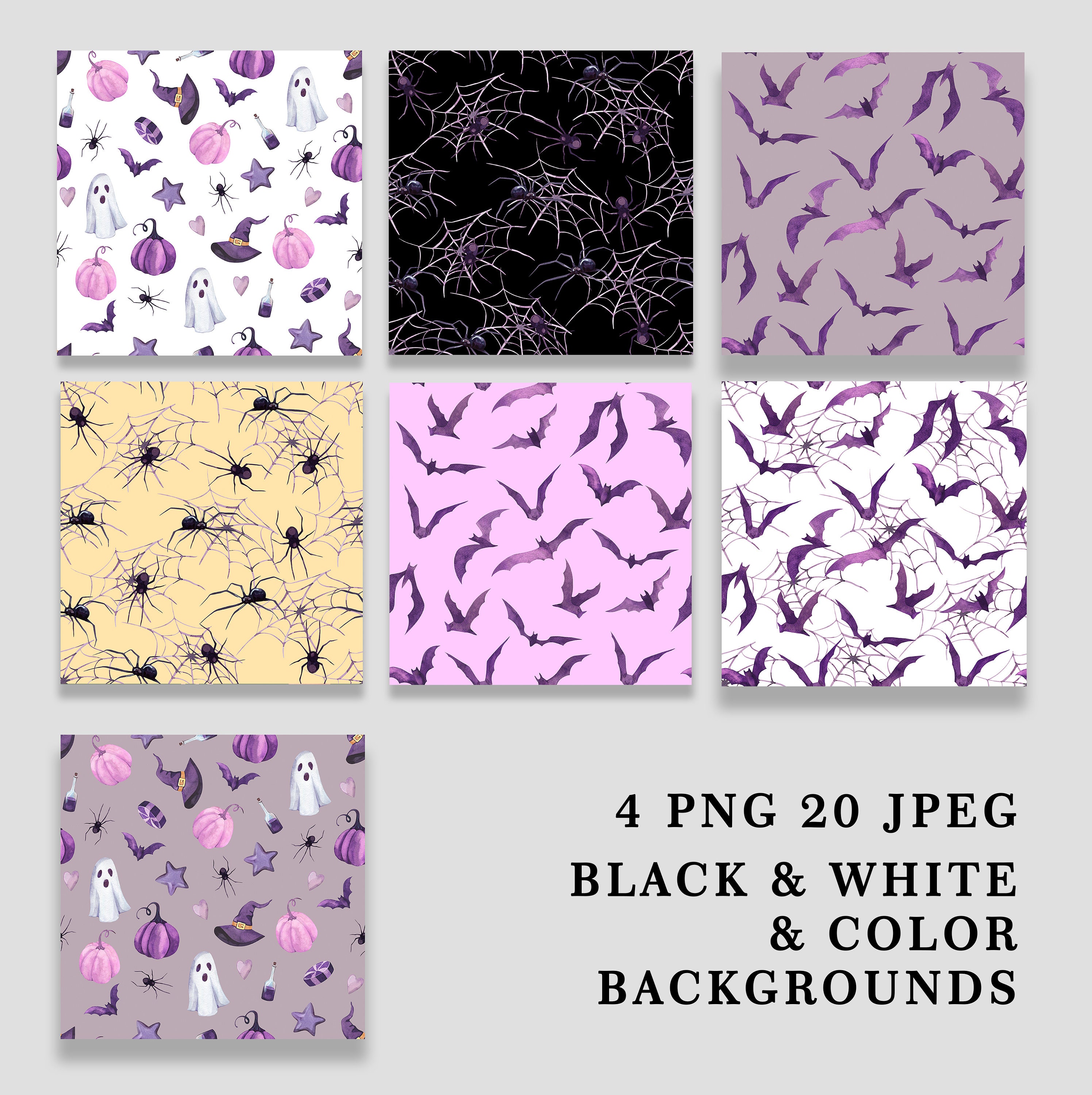 Watercolor Halloween Seamless Patterns, Halloween Digital Paper, PNG ...