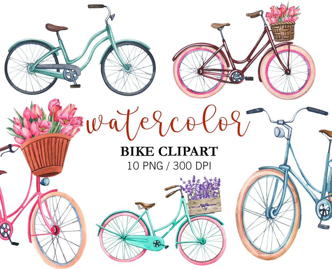 Watercolor Bike Clipart, Travel Clipart, Transport Clipart, Bicycle ...