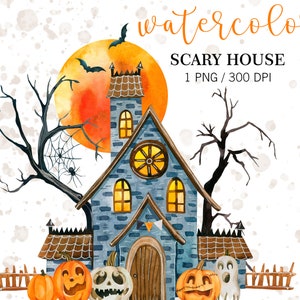 Watercolor Halloween House, Halloween Clipart, Haunted House ...