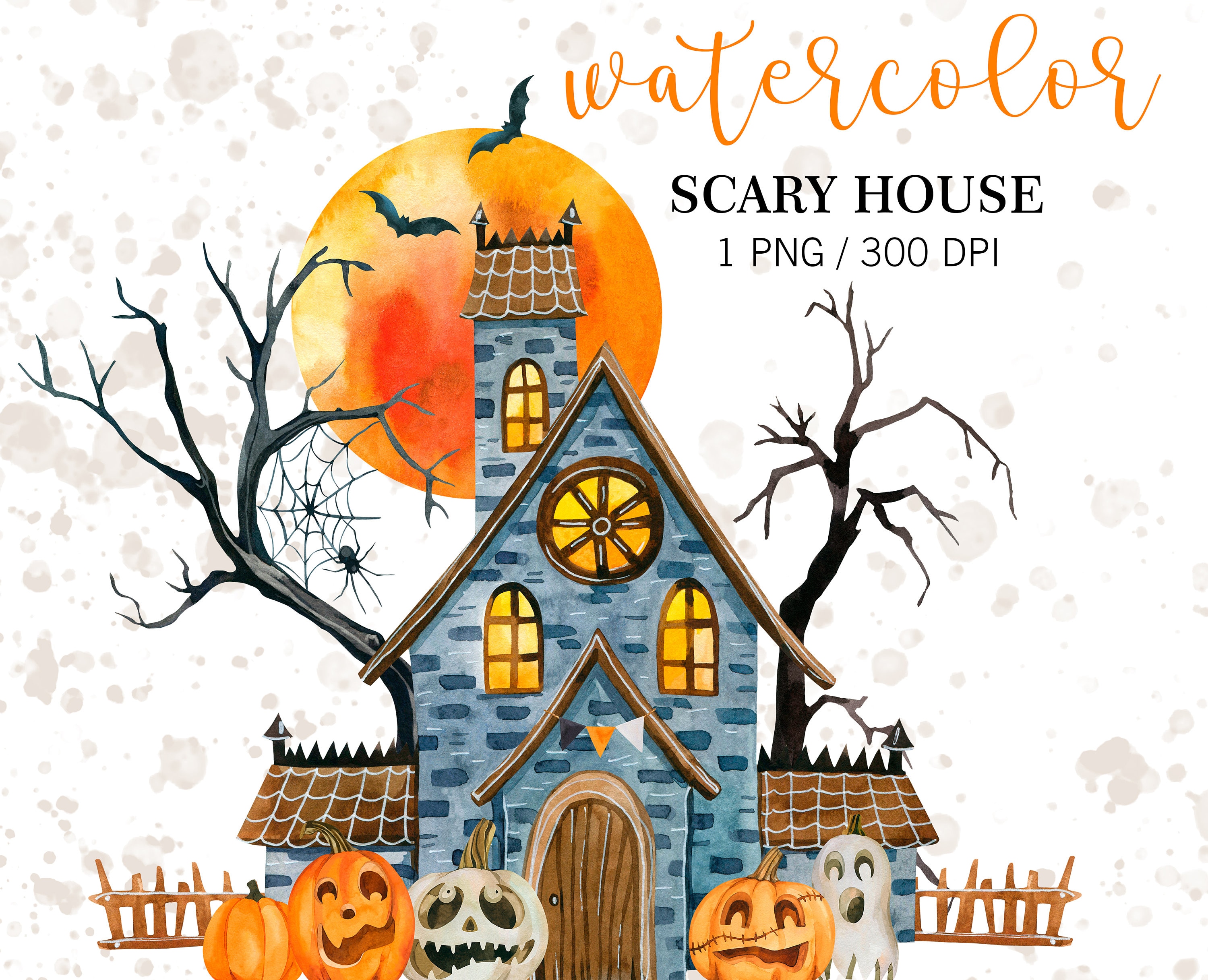 Watercolor Halloween House Halloween Clipart Haunted House - Etsy