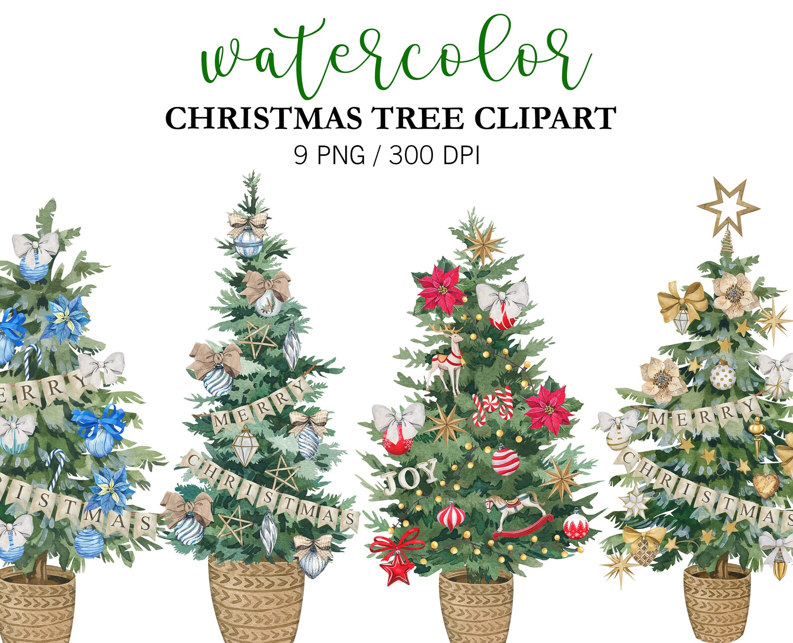 Watercolor Christmas Tree Clipart Pine Tree Clipart - Etsy