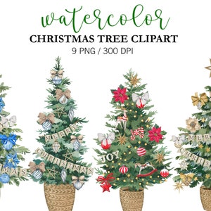 Watercolor Christmas Tree Clipart, Pine Tree Clipart, Christmas Decor ...