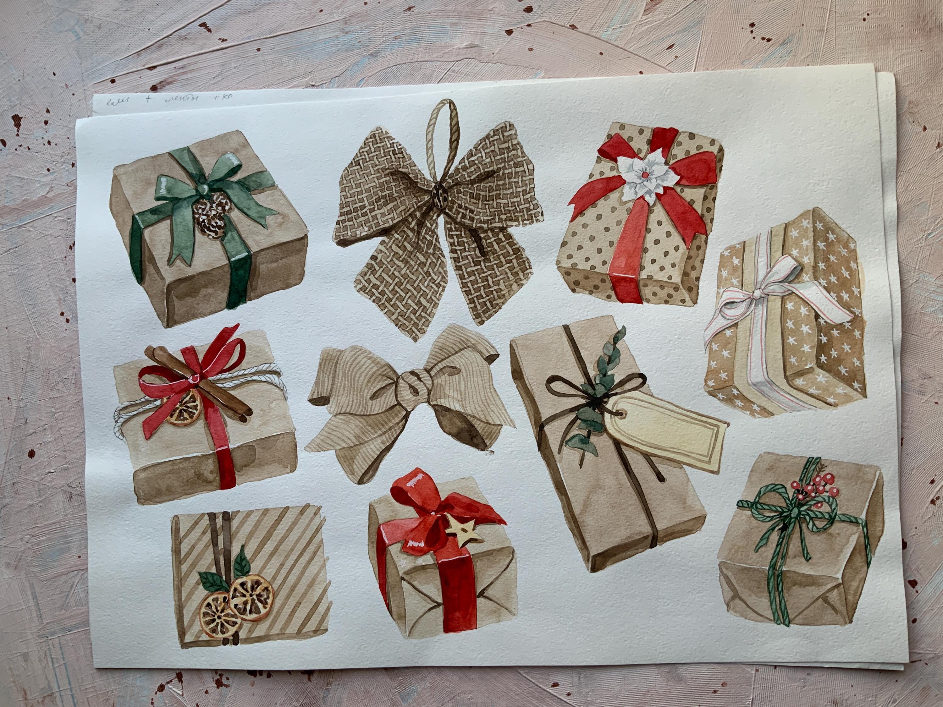 Watercolor Gift Box Clipart, PNG, Christmas Presents, Craft Gifts ...