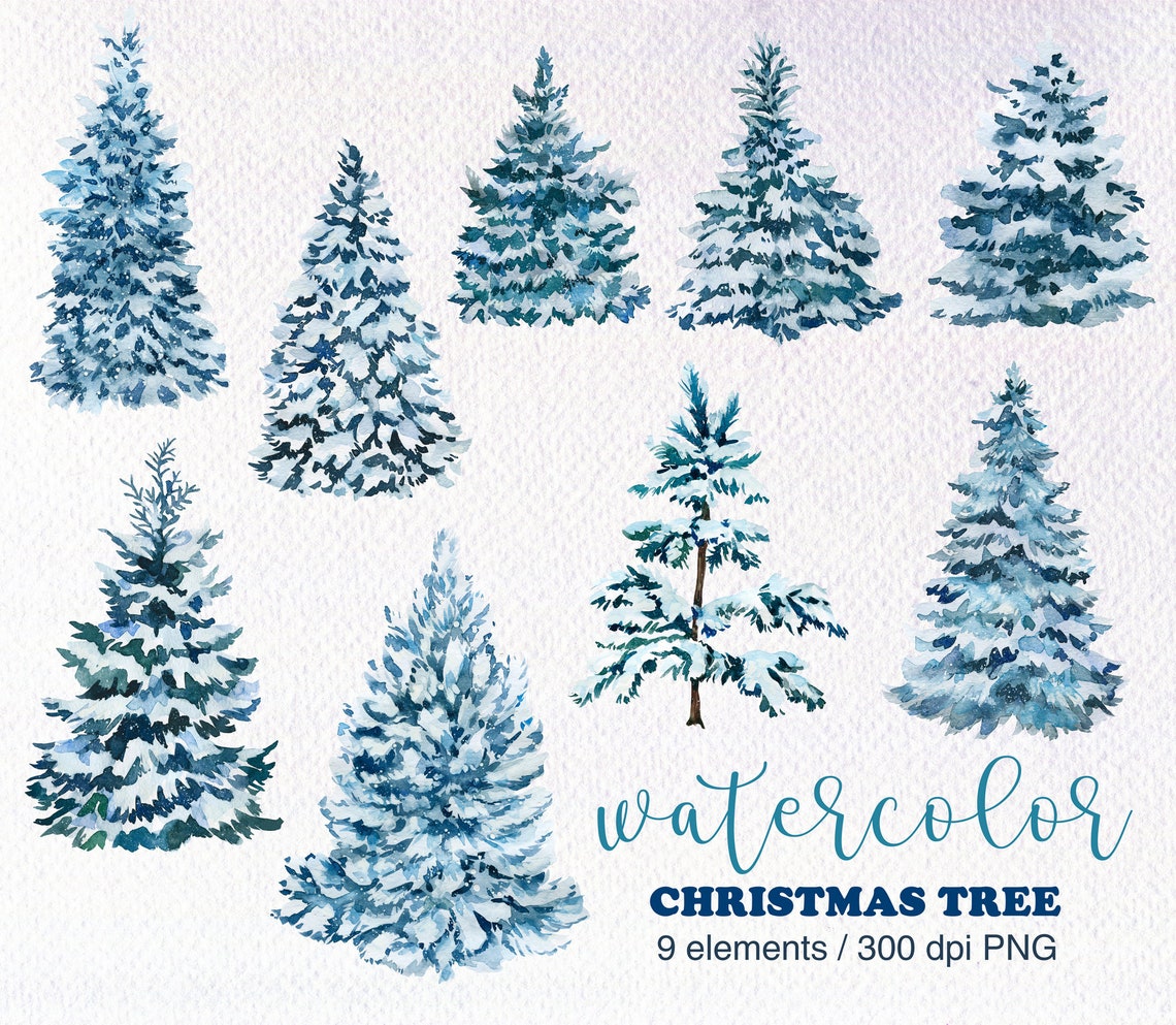 Watercolor Snowy Pine Tree Clipart Pine Tree PNG Christmas | Etsy