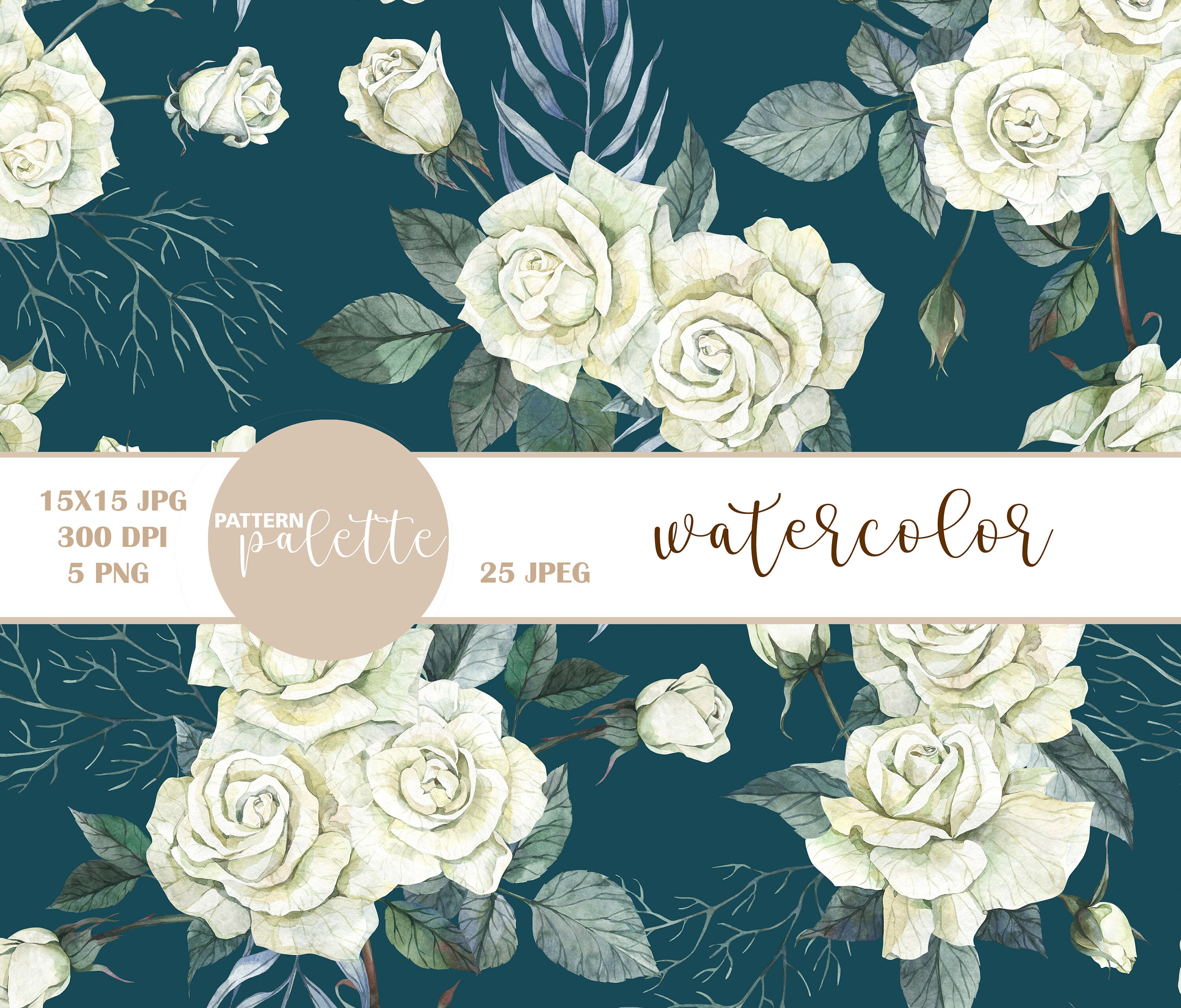 Watercolor White Roses Pattern Floral Digital Paper - Etsy