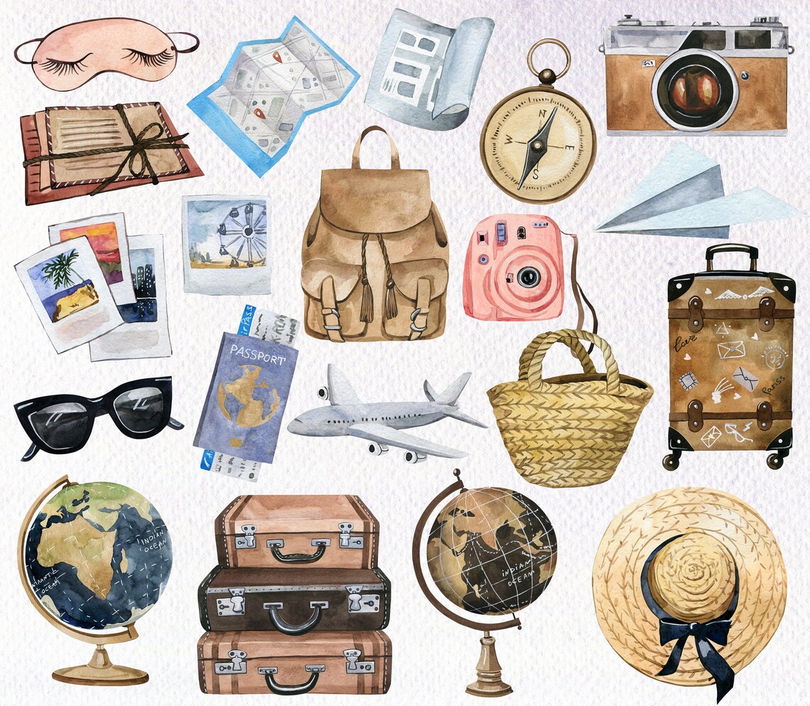 Watercolor Travel Clipart, Summer Holiday, Vacation Clipart, Tourism ...