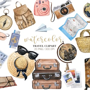 Watercolor Travel Clipart, Summer Holiday, Vacation Clipart, Tourism ...