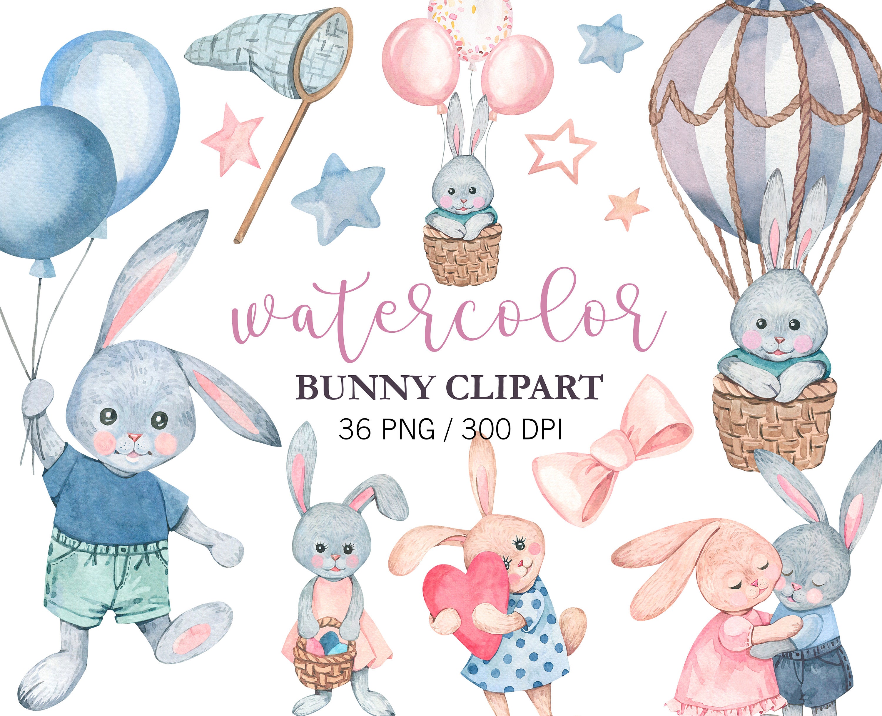 Watercolor Bunny Clipart Nursery Decor Easter Clipart - Etsy