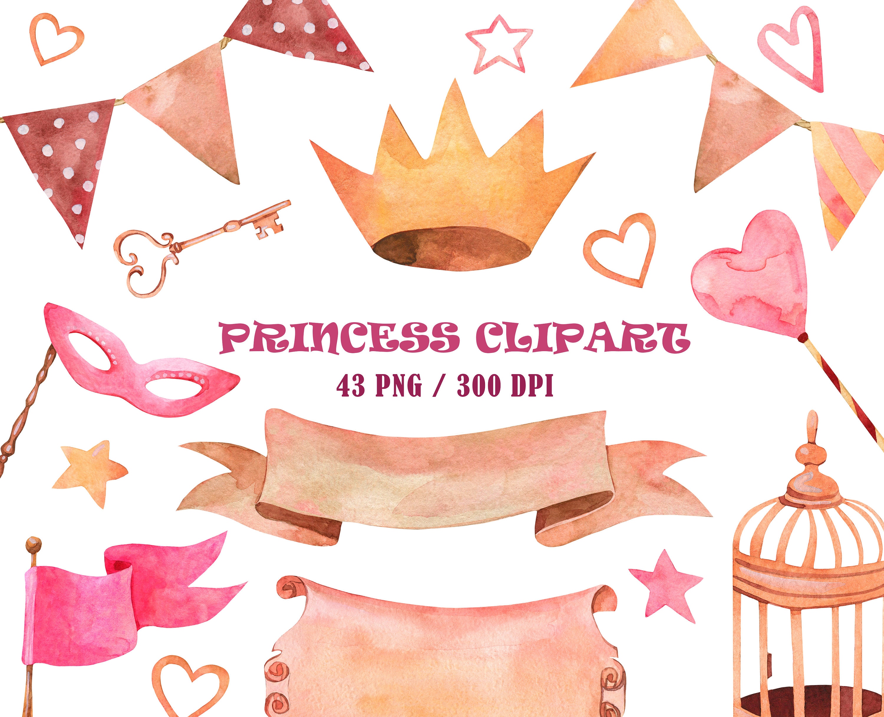 Watercolor Princess Clipart Crown Clipart Nursery Decor | Etsy