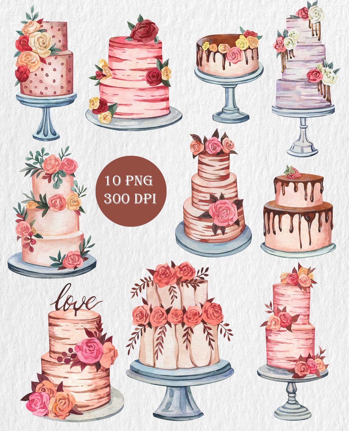 Wedding Cakes Clipart Wedding Clipart Floral Cakes - Etsy