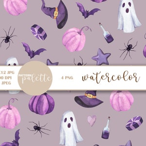 Watercolor Halloween Seamless Patterns, Halloween Digital Paper, PNG ...