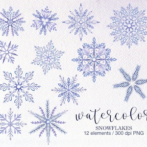 Watercolor Snowflakes Clipart, Watercolor Snow Collection, Snowy ...