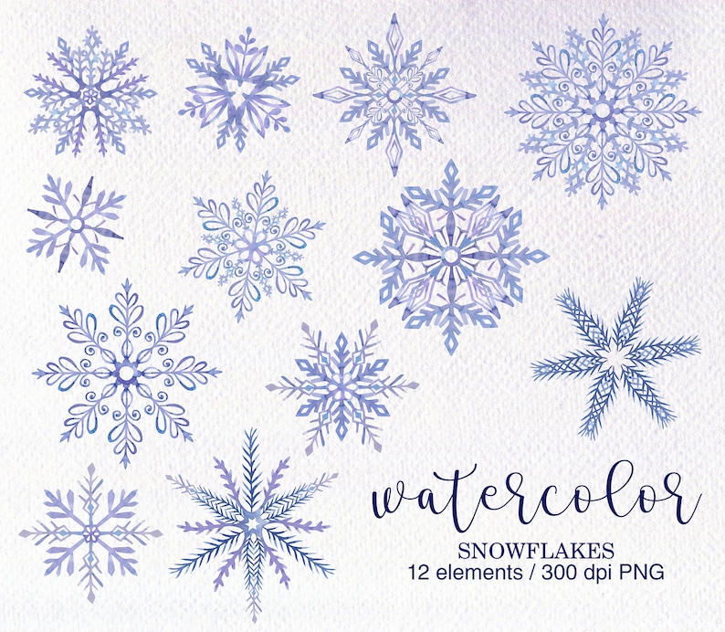 Watercolor Snowflakes Clipart Watercolor Snow Collection - Etsy