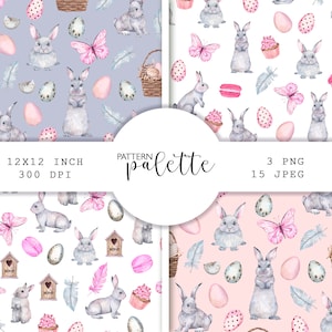 Watercolor Easter Seamless Patterns, Easter Bunny Pattern, Printable ...