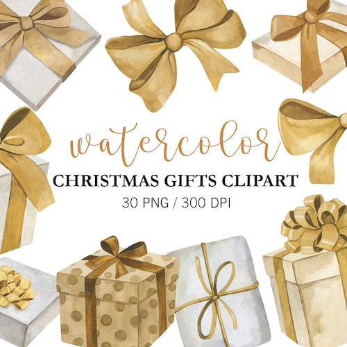 Watercolor Christmas Gift Box Clipart Winter Holiday Elements - Etsy