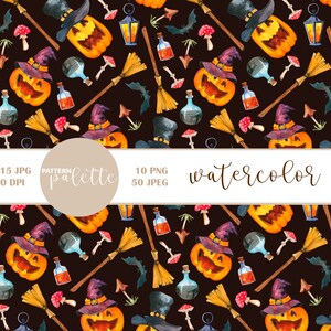 Watercolor Halloween Seamless Patterns, Halloween Digital Paper, PNG ...