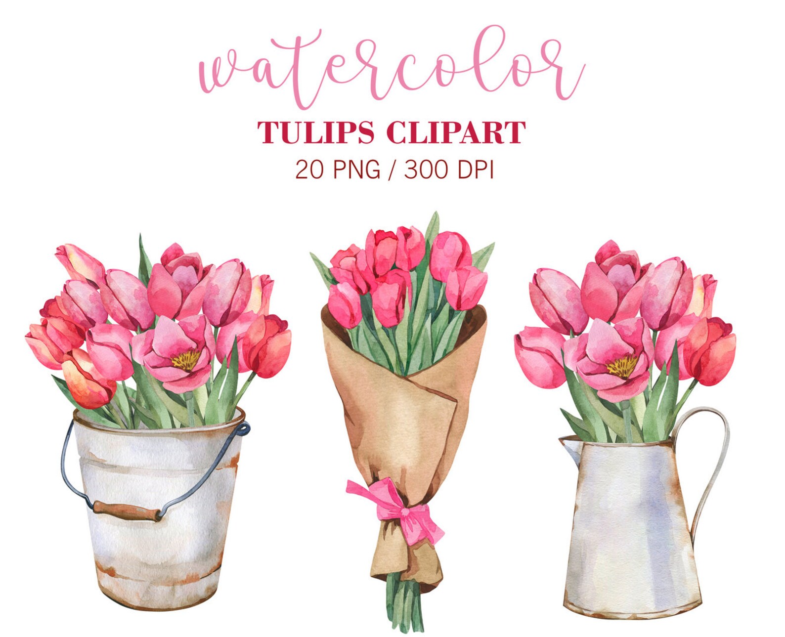 Watercolor Flowers Clipart, Tulip Clipart, Love PNG, Floral Wreath ...