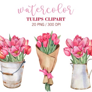 Watercolor Flowers Clipart, Tulip Clipart, Love PNG, Floral Wreath ...
