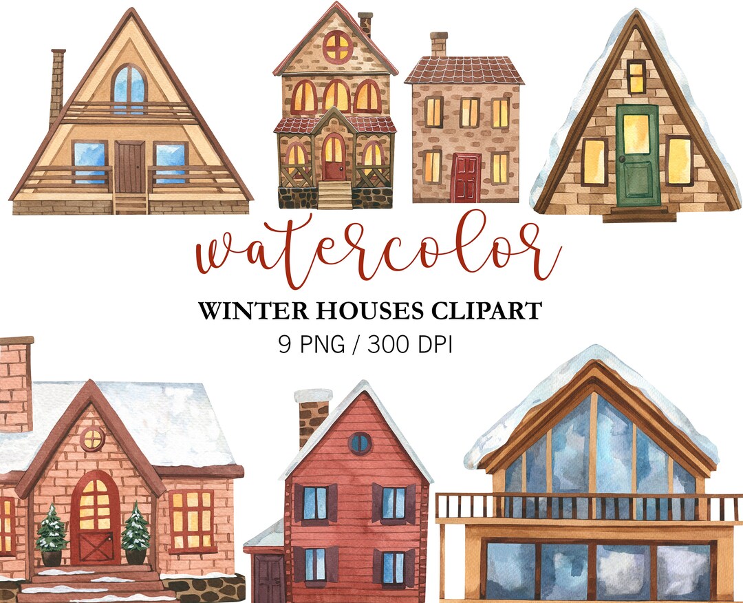 Watercolor House Clipart, Christmas Clipart, Christmas Decor, Winter ...