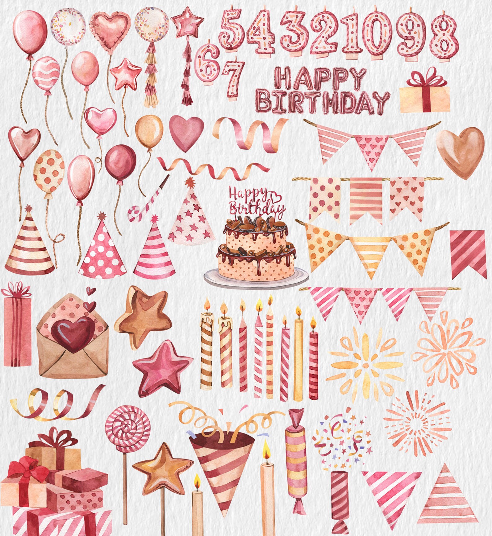 Watercolor Birthday Party Clipart, BIG SET, Birthday Decor, Watercolor ...