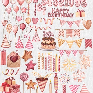 Watercolor Birthday Party Clipart, BIG SET, Birthday Decor, Watercolor ...