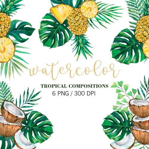 Watercolor Pineapple Clipart. Cute Pineapple Png. Tropical - Etsy