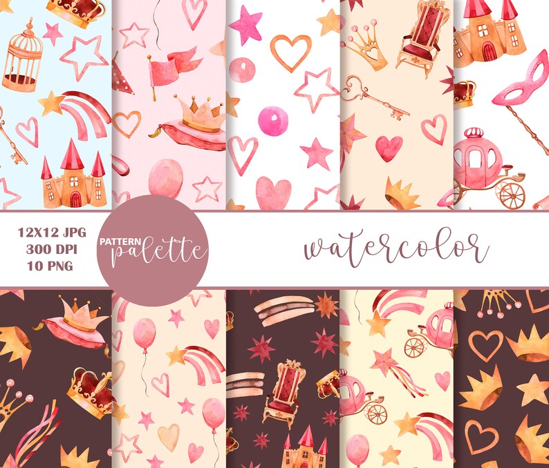 Watercolor Princess Seamless Pattern Princess Digital Paper | Etsy