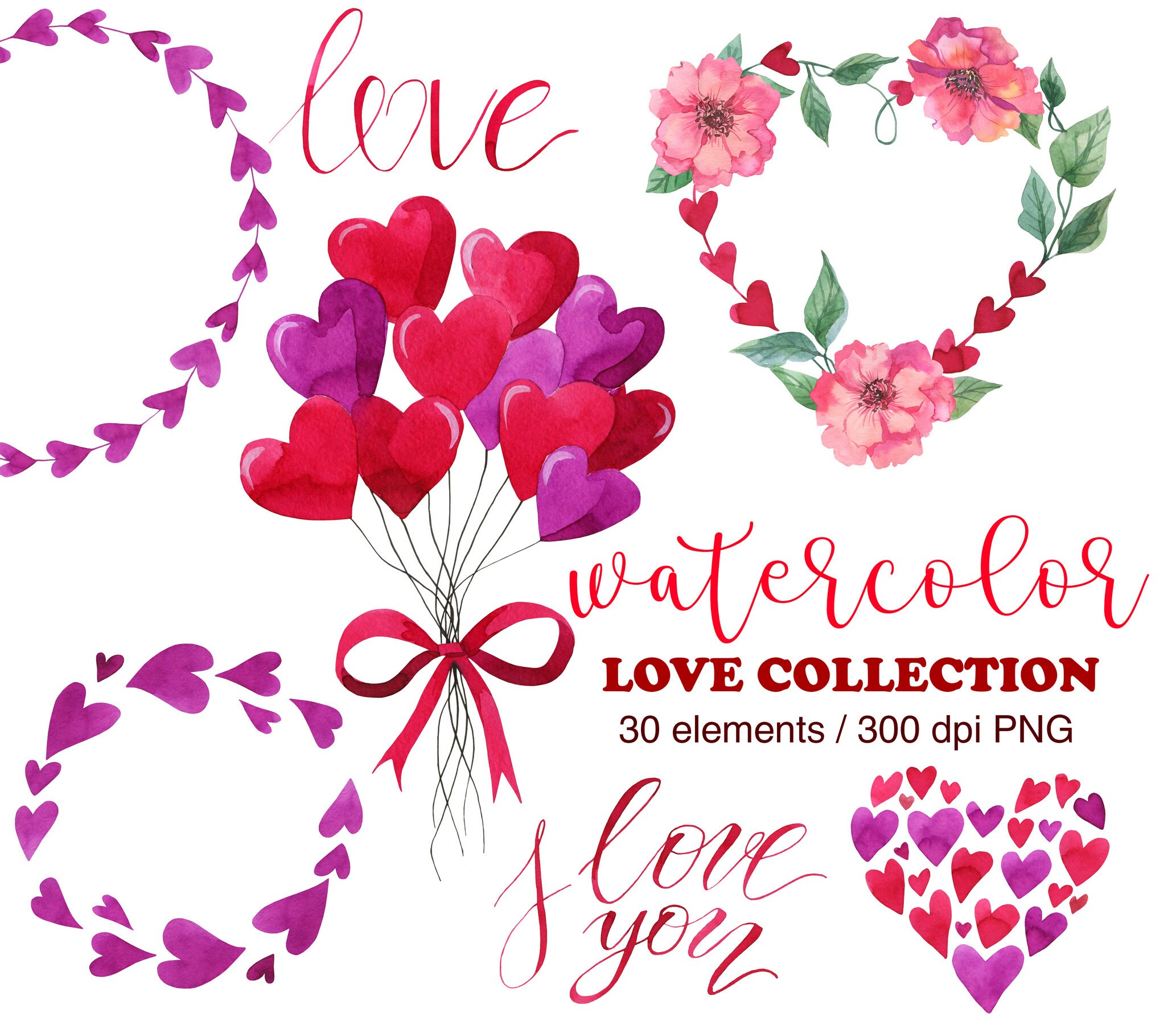 Cute Love Clipart Watercolor Valentines Day Clipart | Etsy