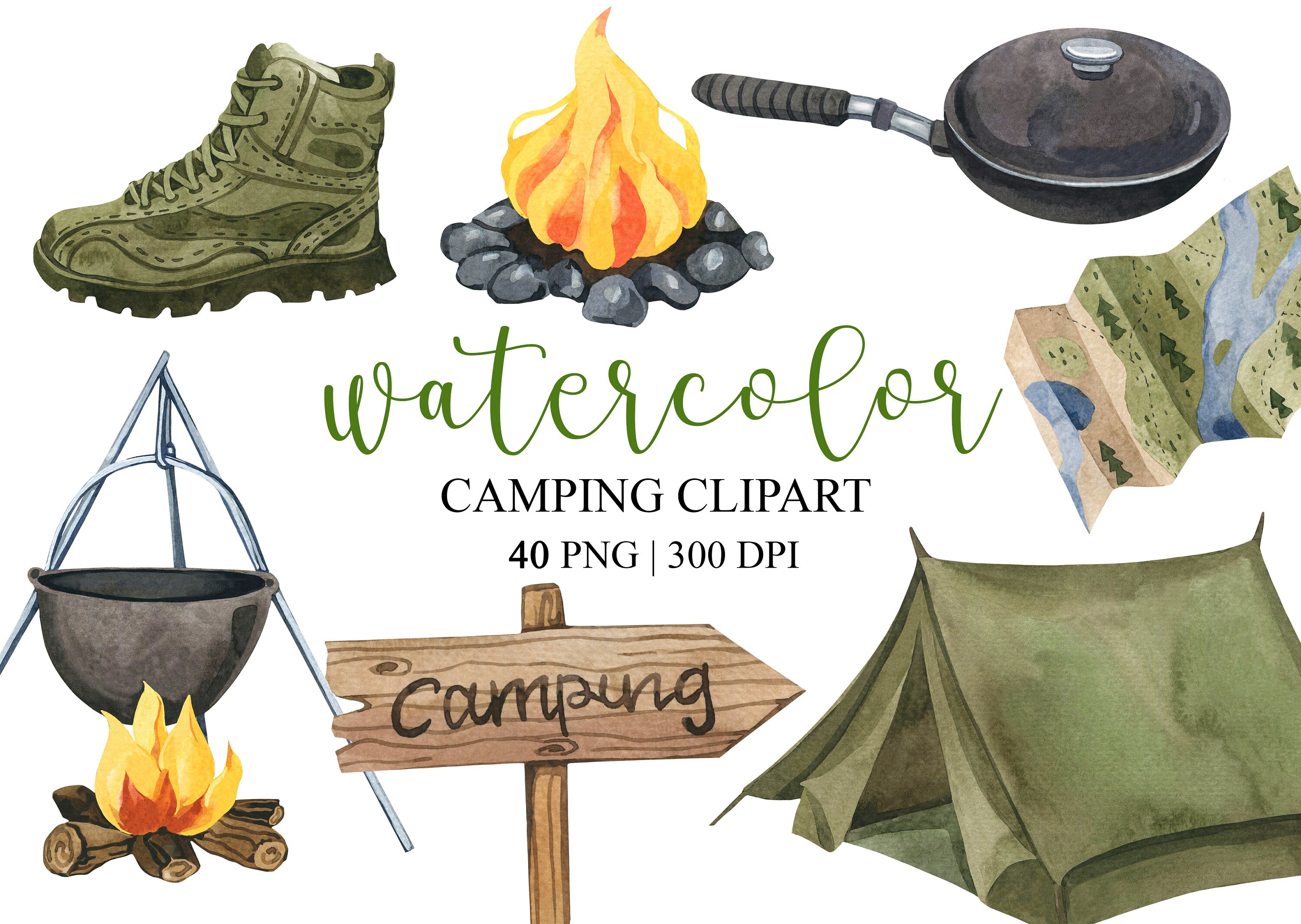 Watercolor Camping Clipart Travel Clipart PNG Adventure - Etsy