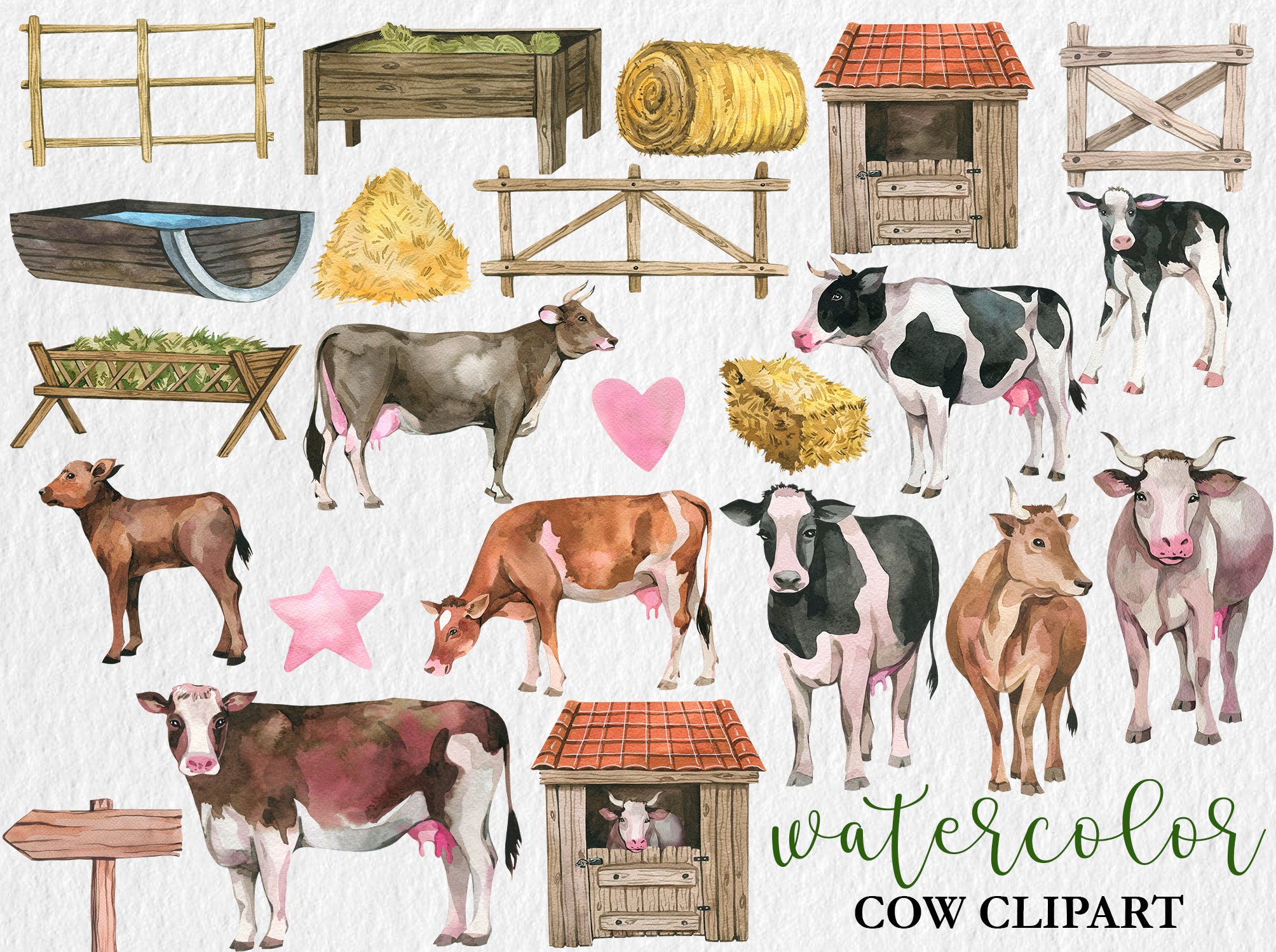 Watercolor Cow Clipart Farm Clipart Nursery Decor PNG - Etsy