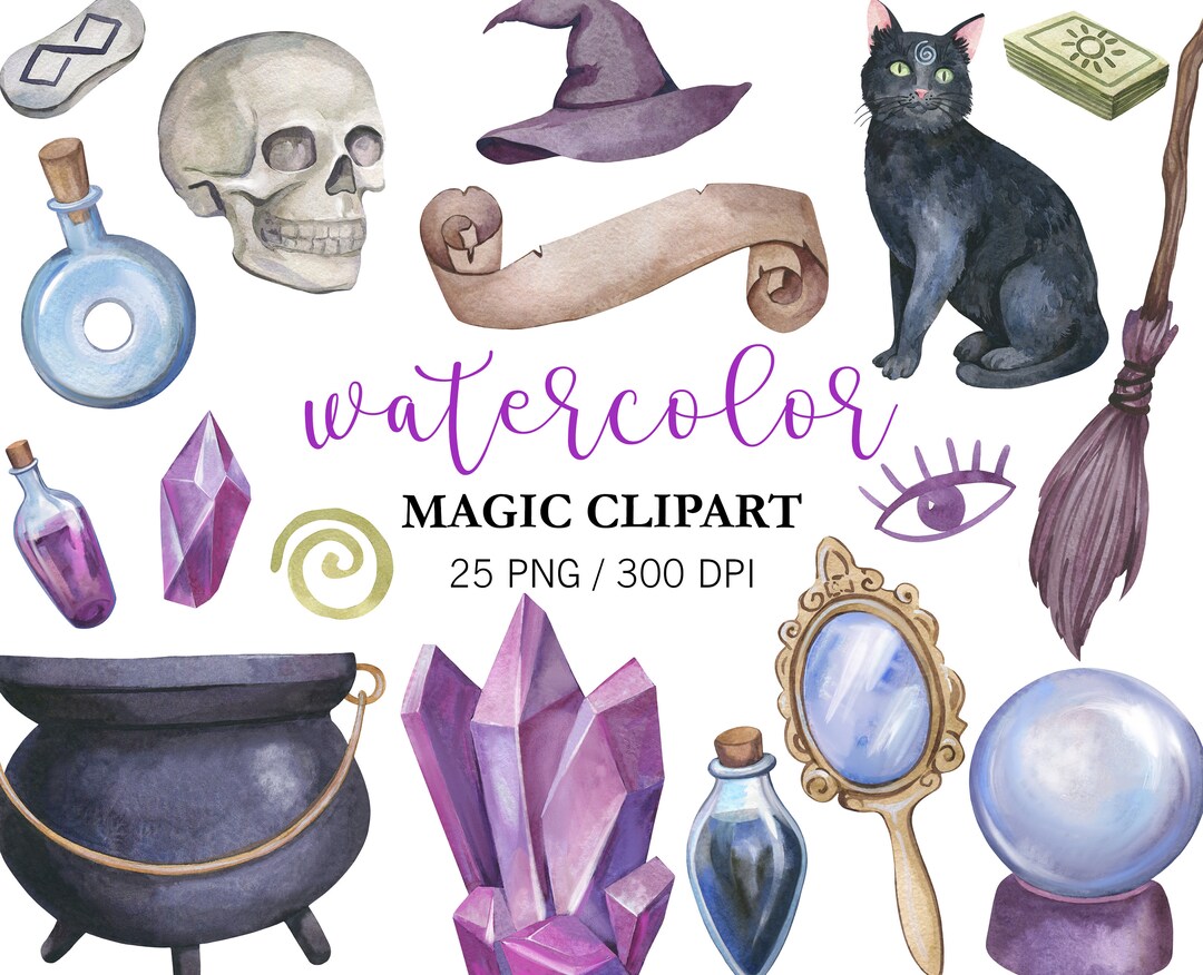Watercolor Magic Clipart PNG, Halloween Party Decor, Witchcraft, Witch ...