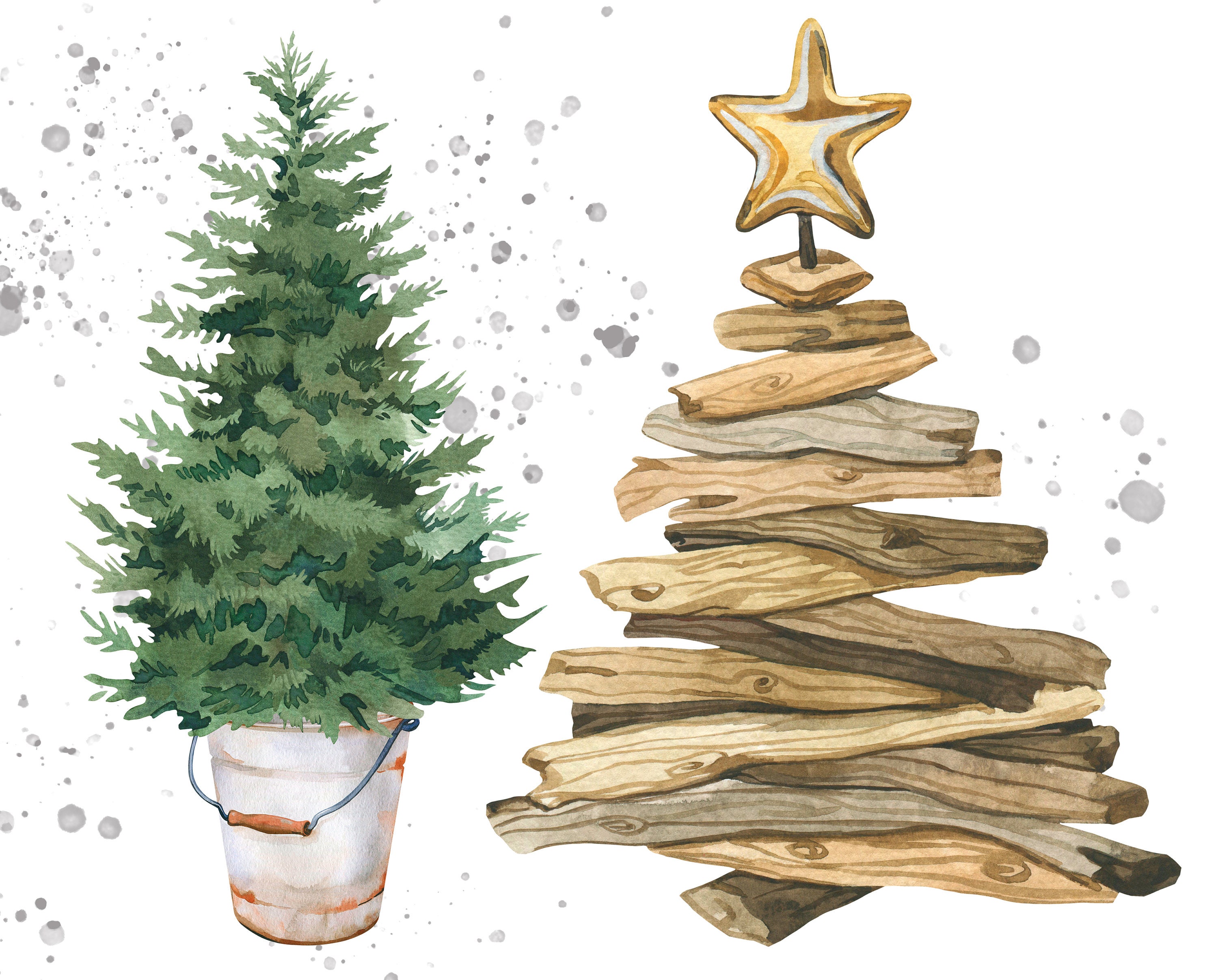 Watercolor Christmas Clipart: Scandinavian Home Decor (PNG) Hand ...