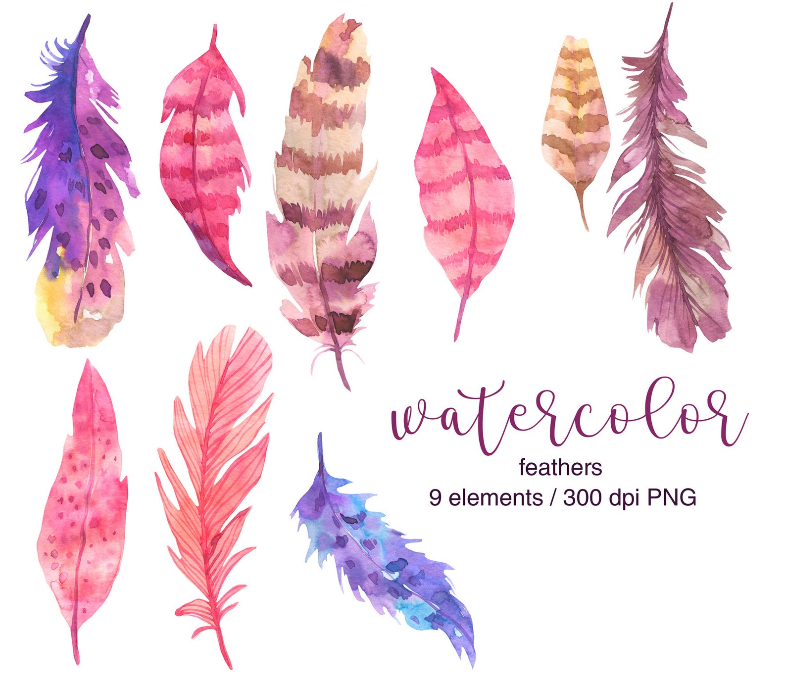 Watercolor Feathers Clipart Watercolour Feathers Hand - Etsy