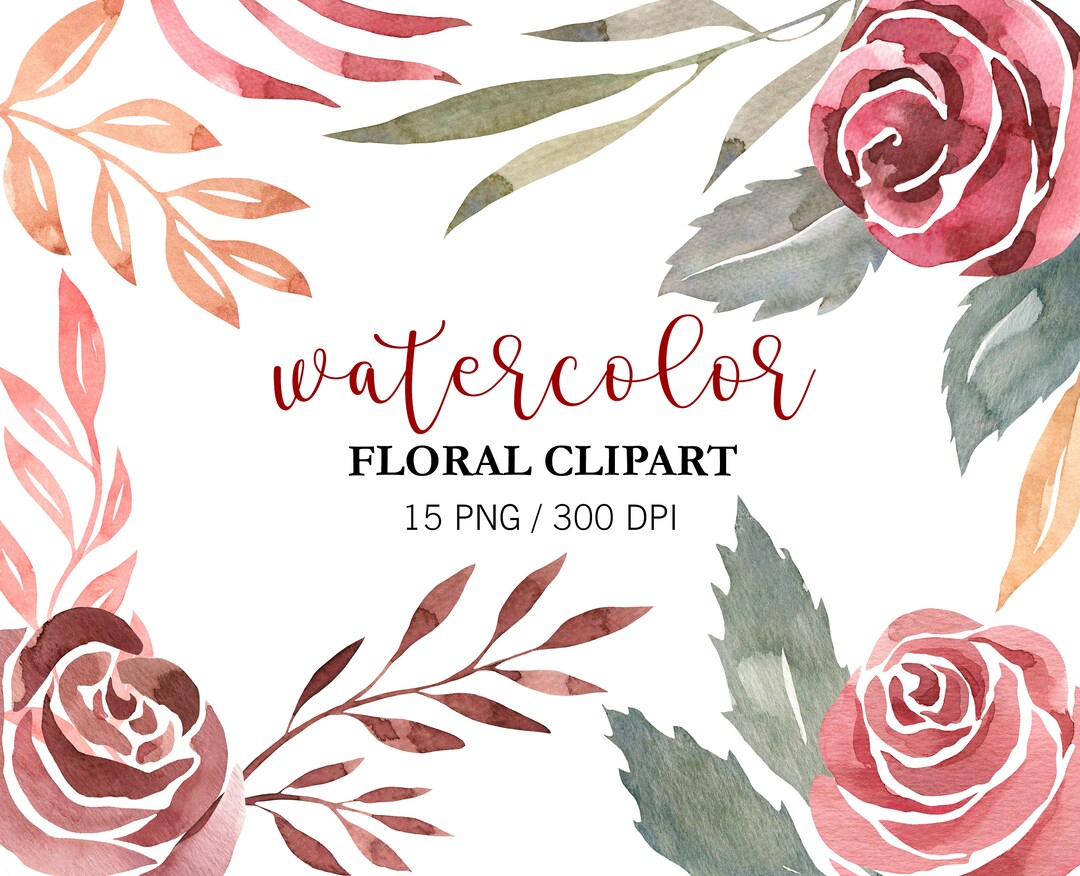 Watercolor Flowers Clipart, Roses Floral, Wedding Clipart, Floral ...