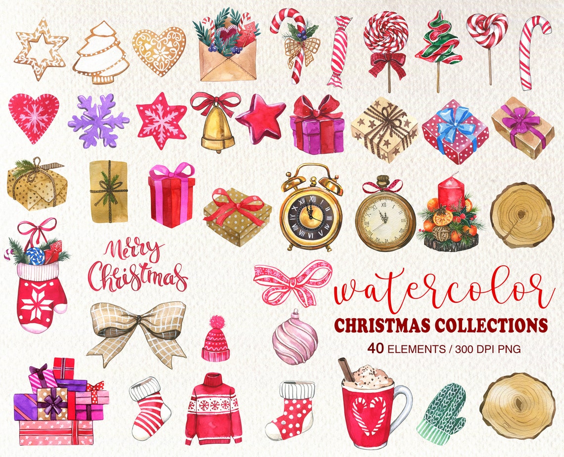 Watercolor Christmas Clipart Winter Clipart Christmas - Etsy