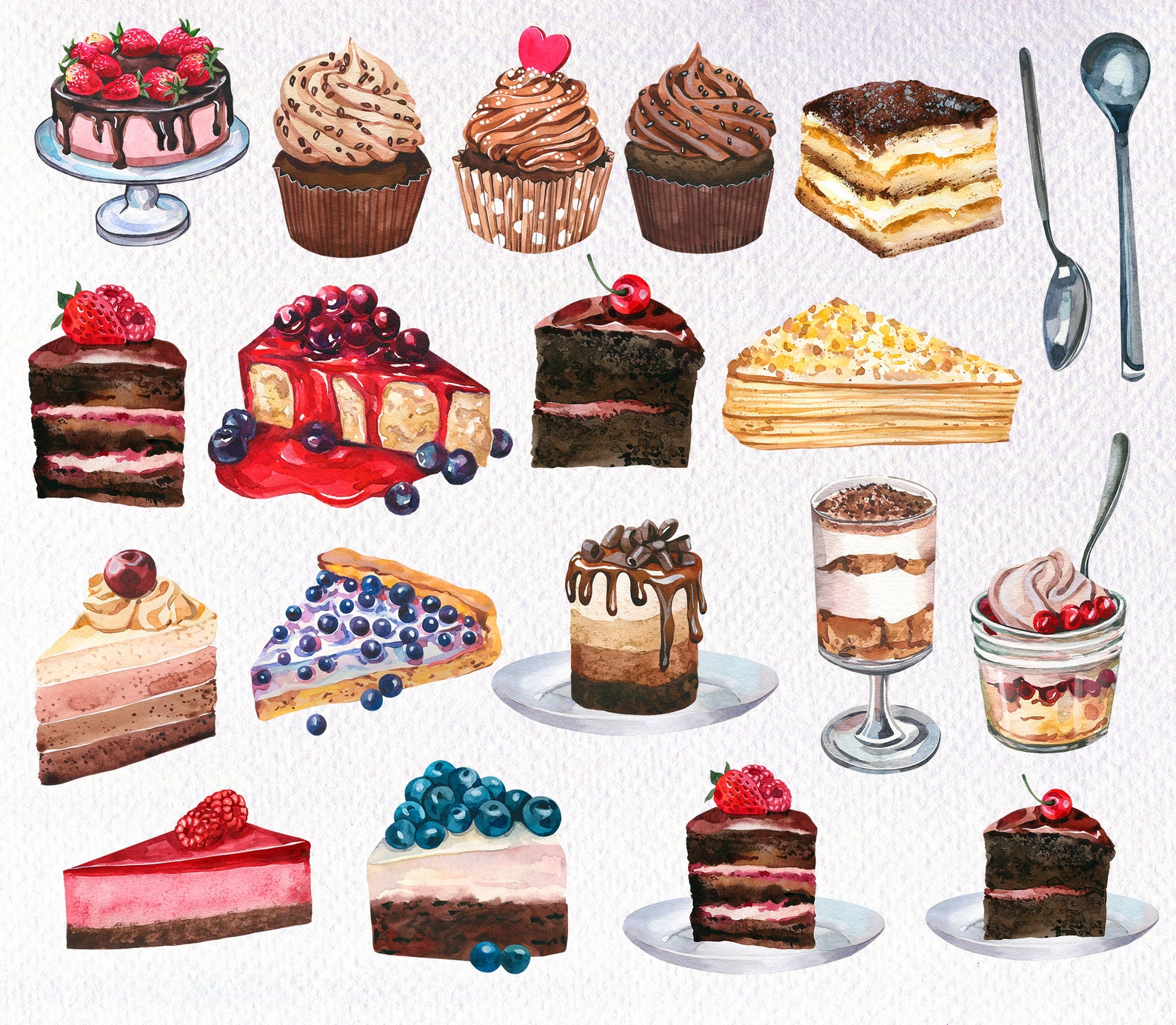Watercolor Cake Clipart Baking Clipart Dessert Clipart - Etsy