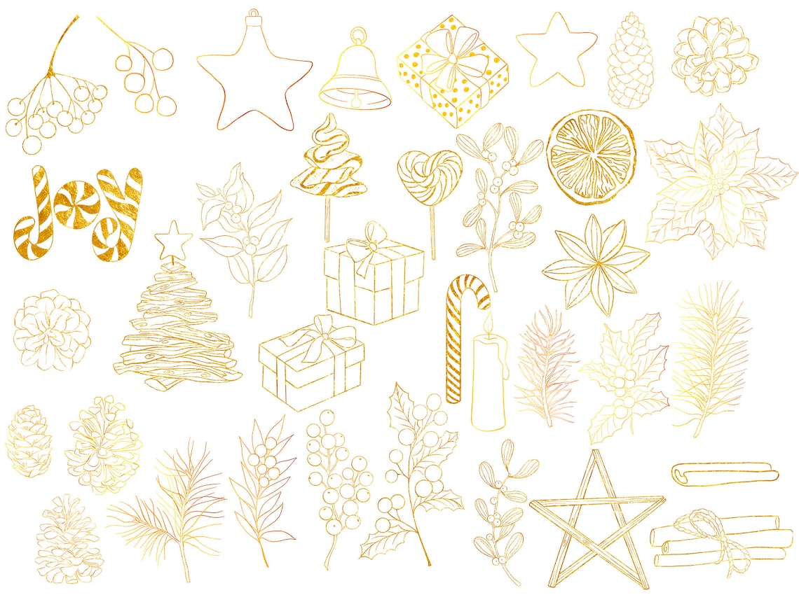 Christmas Gold Clipart Christmas Decor Christmas PNG Gold - Etsy