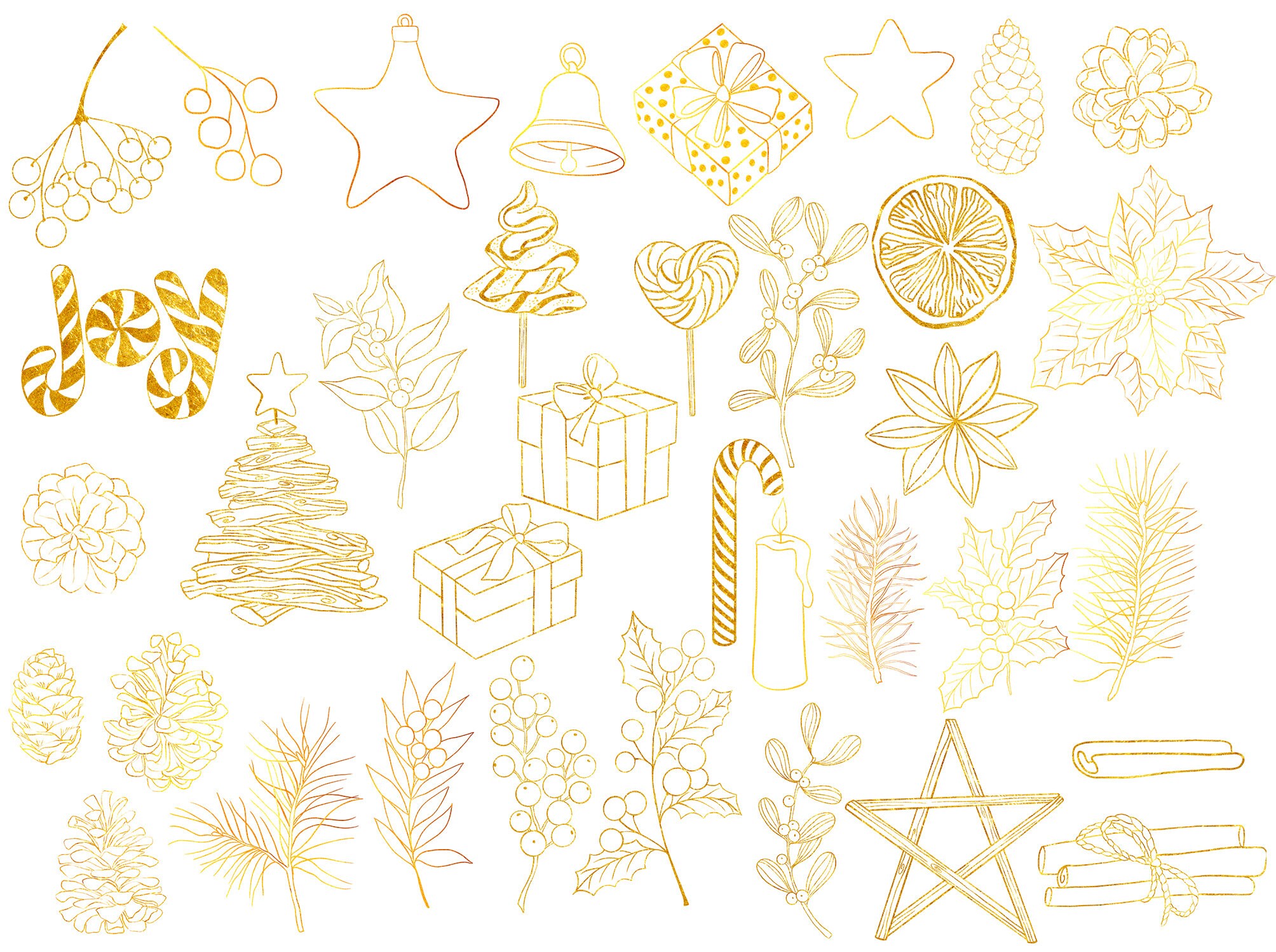 Christmas Gold Clipart, Christmas Decor, Christmas PNG, Gold Decor ...