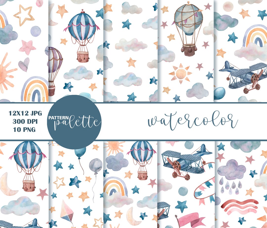 Hot Air Balloon Pattern, Watercolor Seamless Pattern, Nursery Wallpaper ...