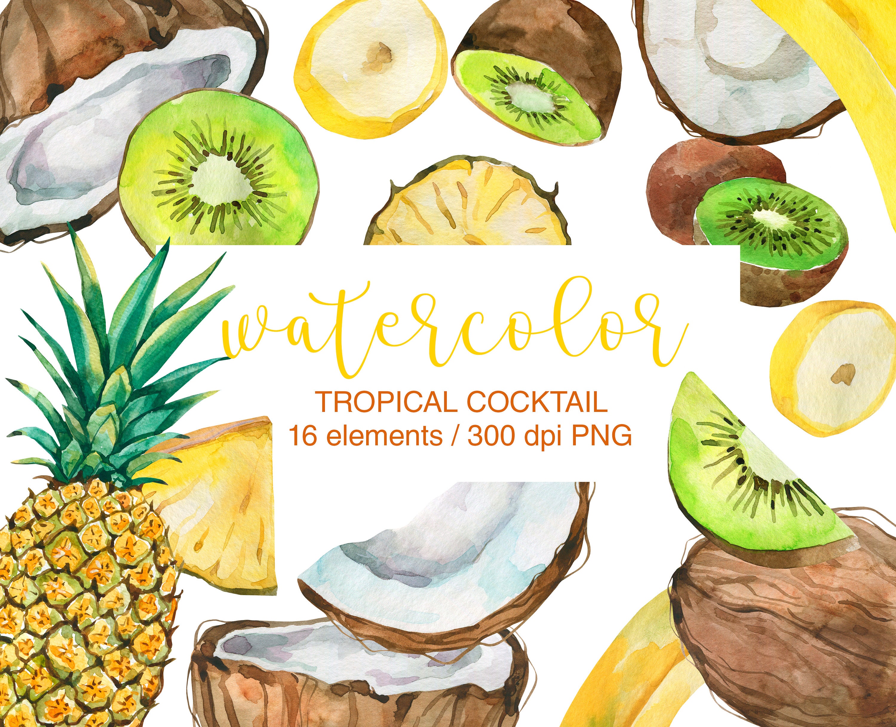 Summer Clipart Watercolor Tropical Fruit Clipart Fruit - Etsy