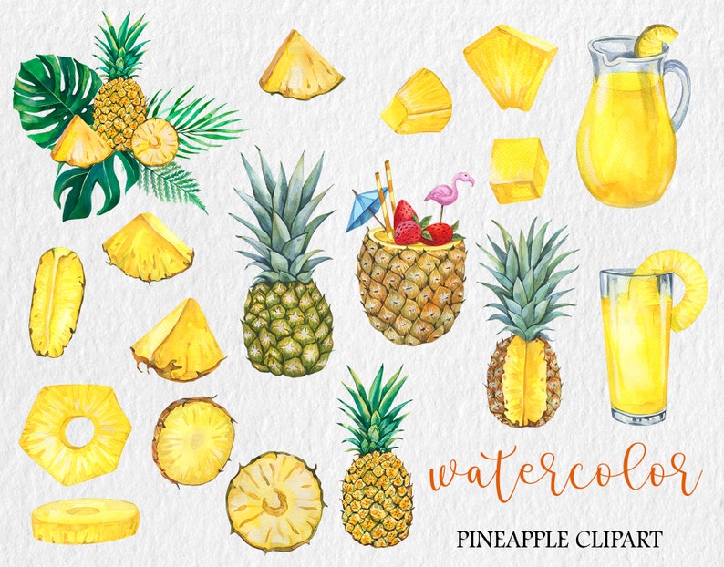 Watercolor Pineapple Clipart, Tropical Fruits Clipart, Summer Beach ...