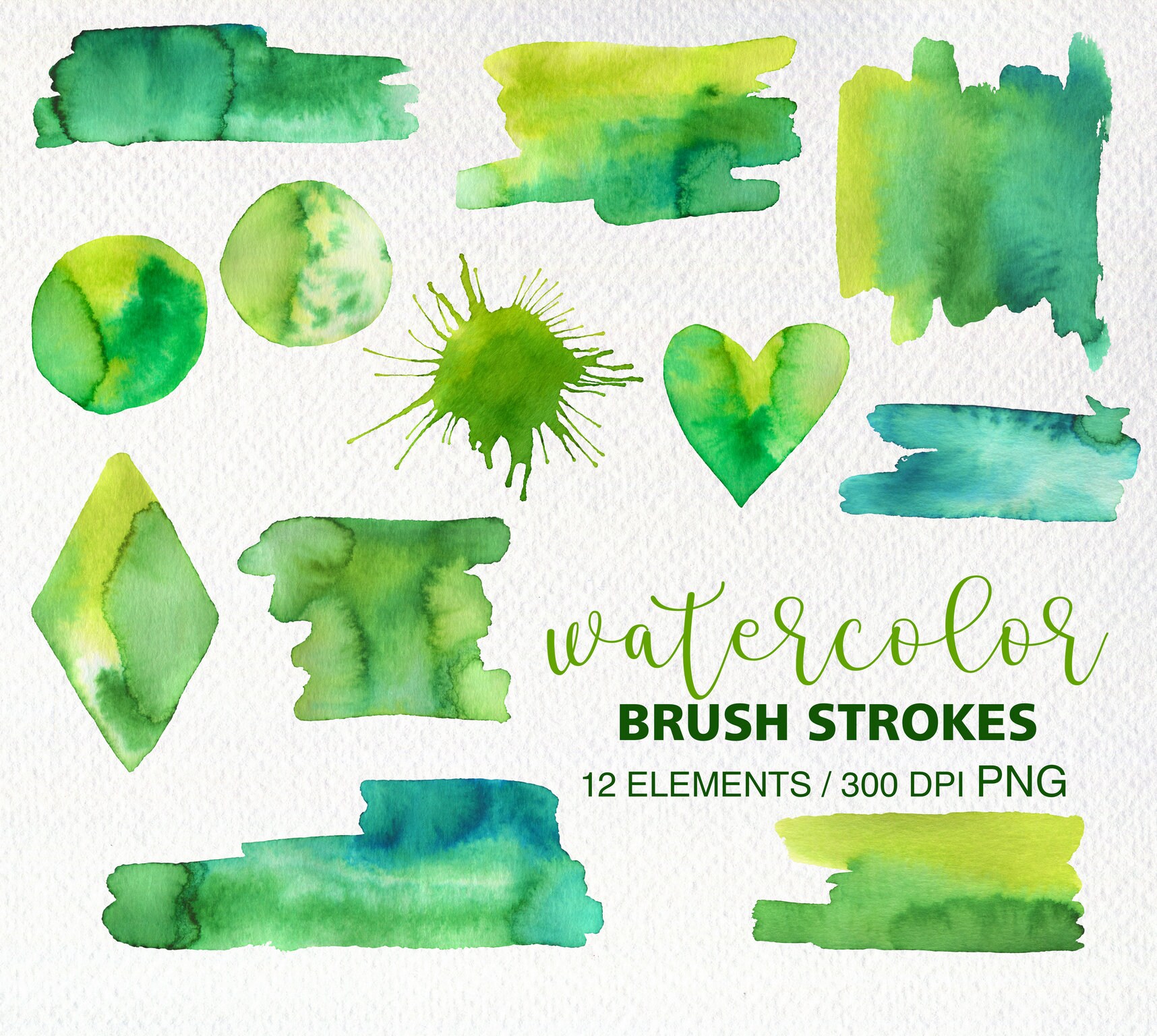 Watercolor Green Splashes Clipart PNG Wedding Clipart - Etsy
