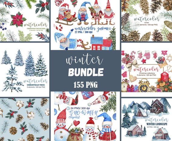Big Winter BUNDLE Watercolor Clipart BUNDLE Watercolor - Etsy