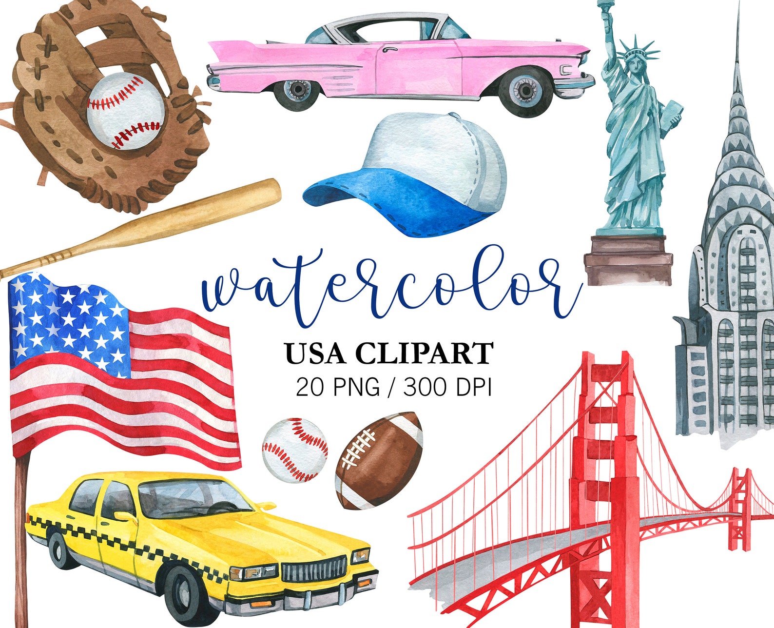 Watercolor USA Clipart, America Clipart, Independence Day Clipart ...