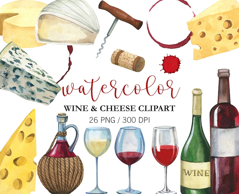 Wine & Cheese PNG Clipart, Hand Painted Watercolor, Wine Drink ...