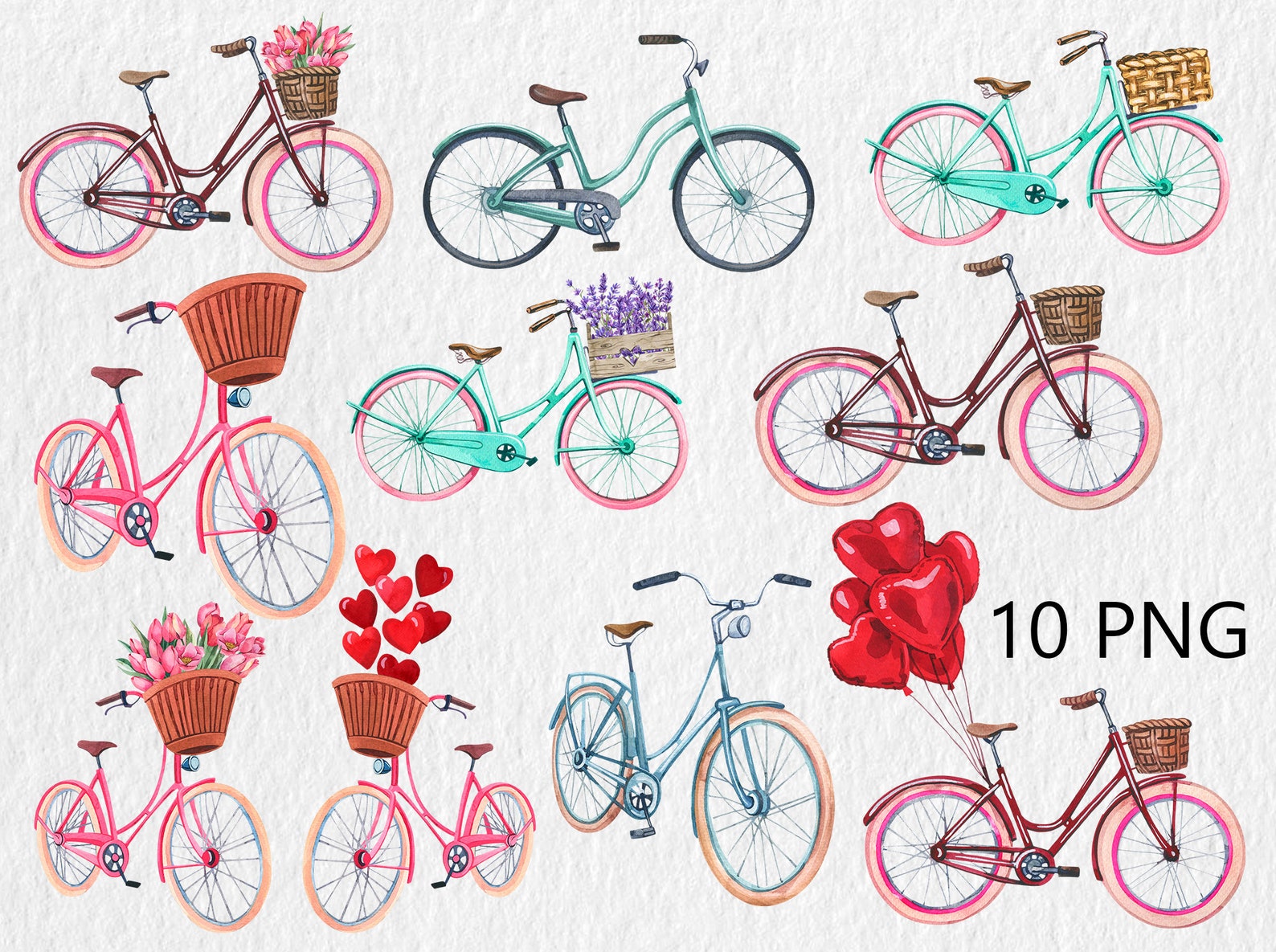Watercolor Bike Clipart, Travel Clipart, Transport Clipart, Bicycle ...