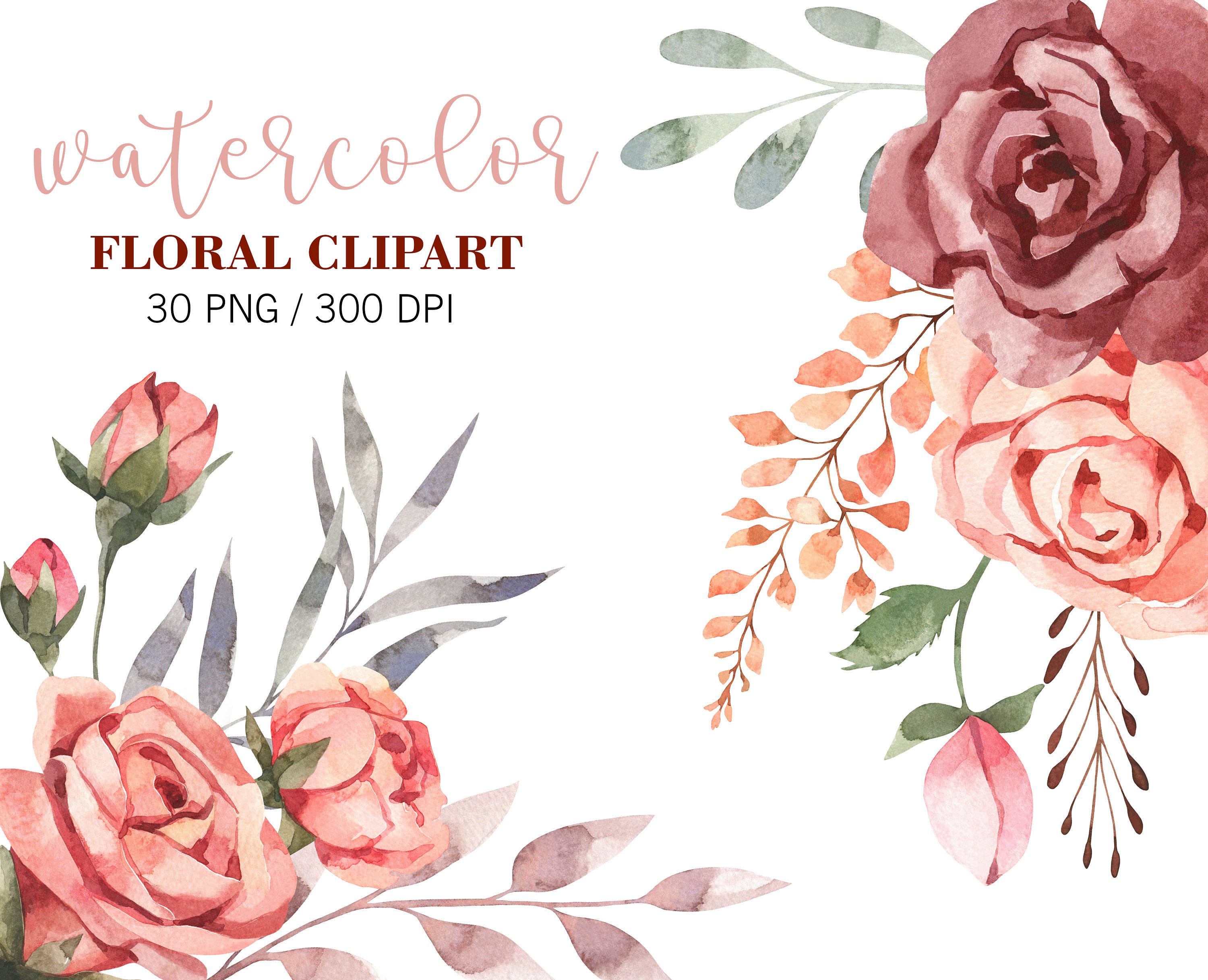 Watercolor Flowers Clipart, Wedding Decor, Bridal Graphics, Hand ...