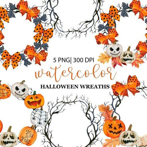 Watercolor Halloween Clipart PNG Fall Clipart Halloween - Etsy